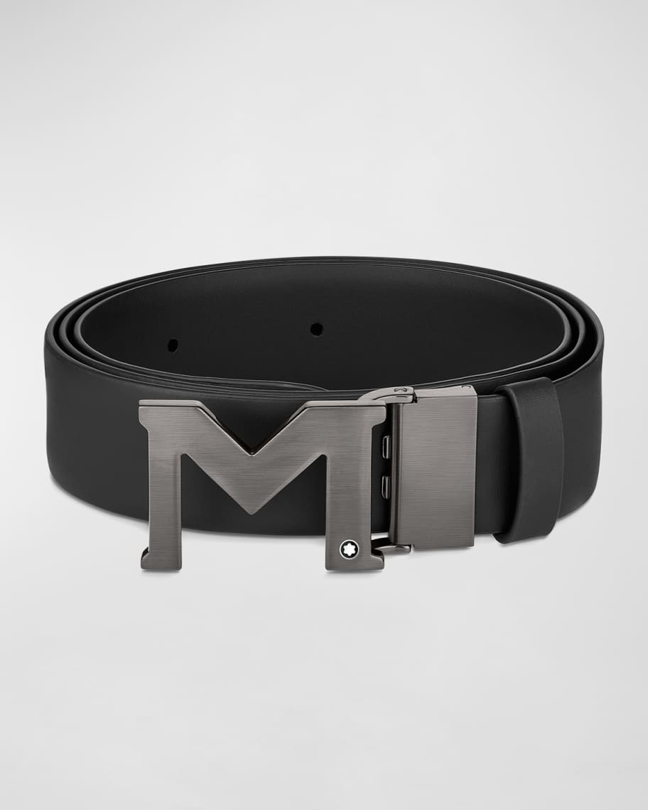 Montblanc Men's M Buckle Black Leather Belt | Neiman Marcus