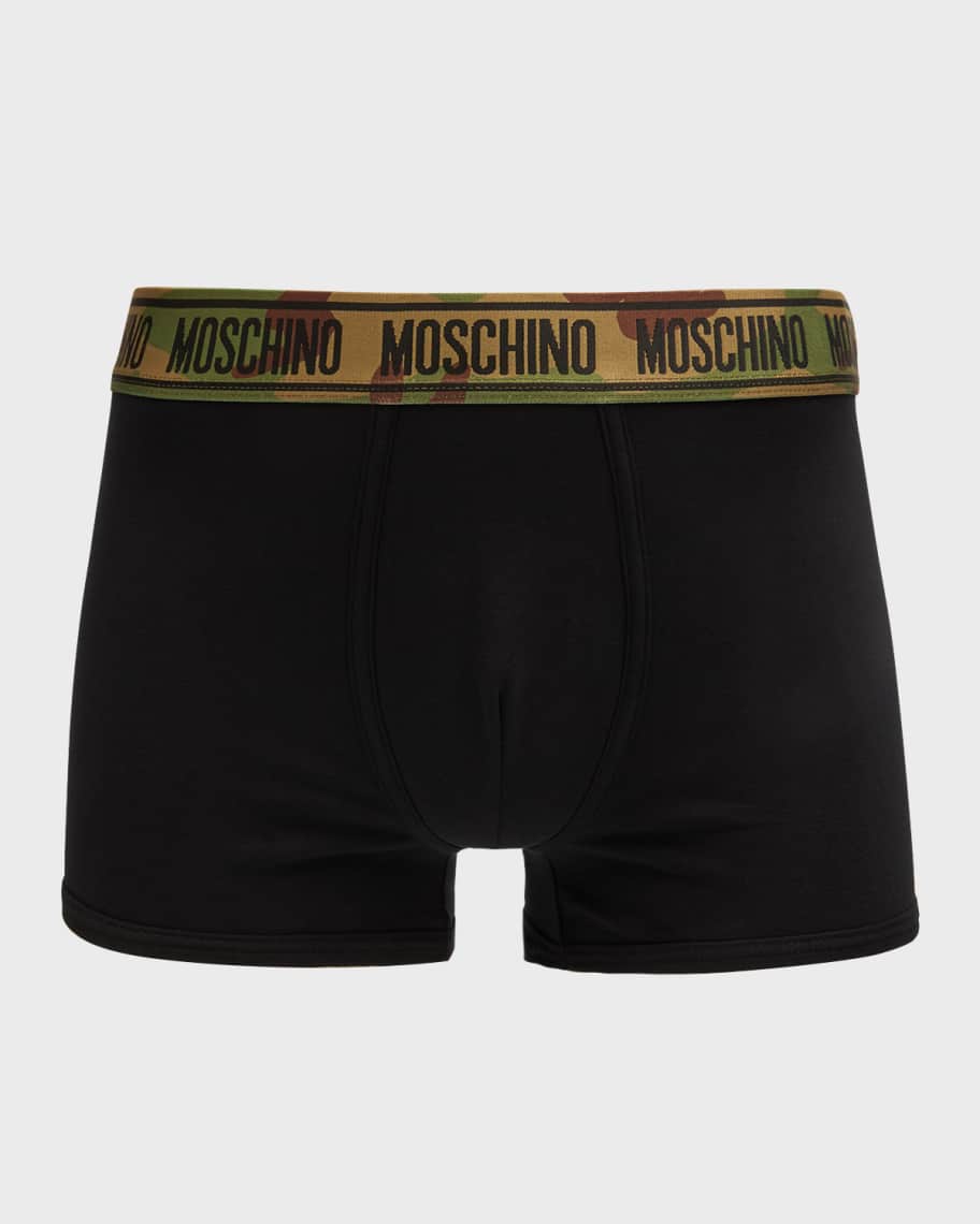 Moschino Men's Solid Boxer Briefs w/ Camo Band | Neiman Marcus