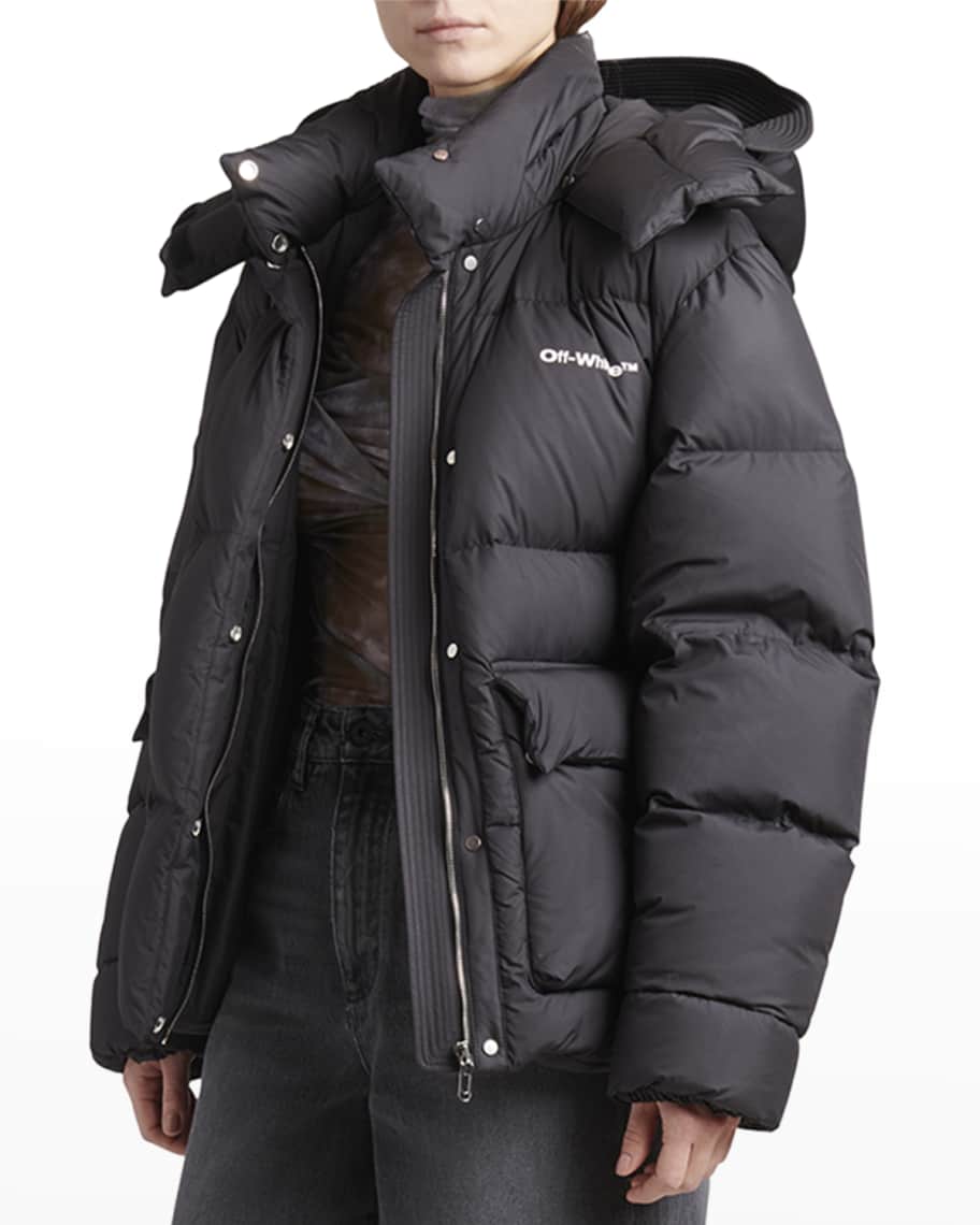 Off-White Peach NY Arrow Puffer Jacket w/ Removable Hood | Neiman Marcus