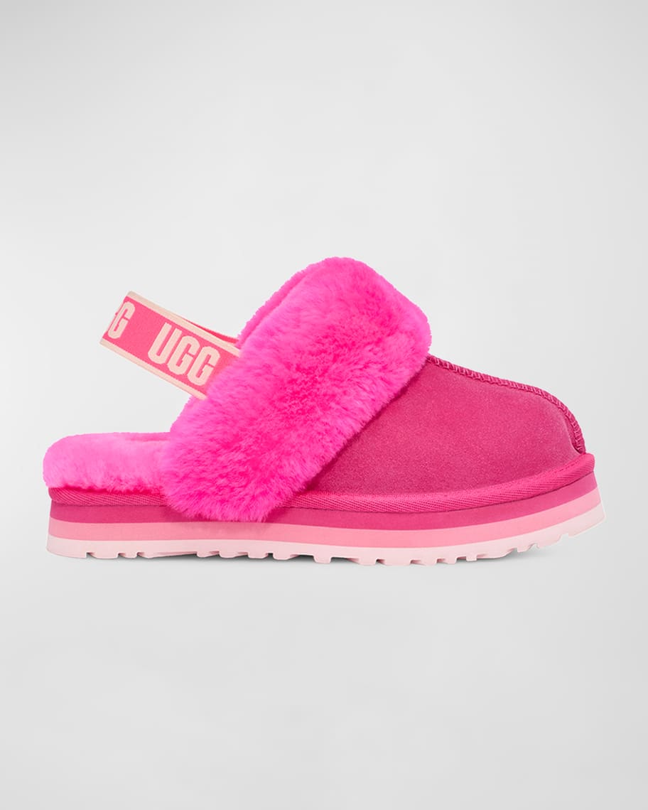 UGG Girl's Funkette Suede Shearling Slippers, Kids | Neiman Marcus