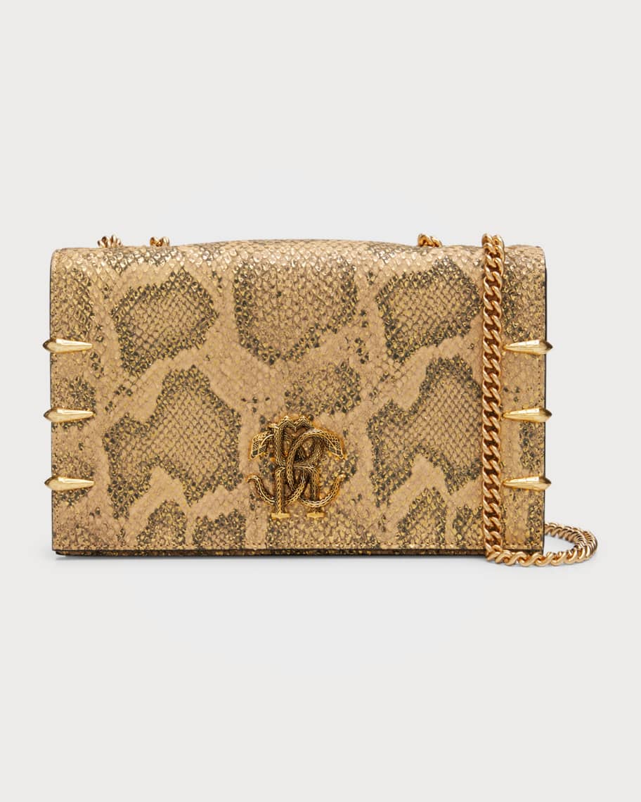 Roberto Cavalli Python-Embossed Chain Shoulder Bag | Neiman Marcus