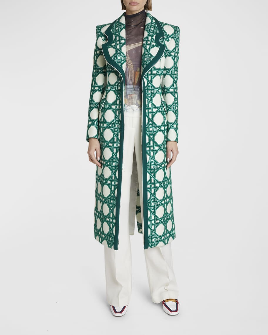 CASABLANCA Monogram Wicker Jacquard Long Tailored Coat | Neiman Marcus