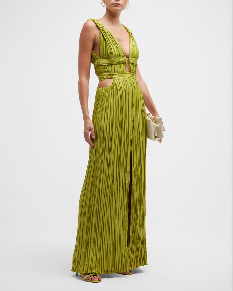 Cult Gaia Davida Pleated Cutout Back-Slit Gown | Neiman Marcus