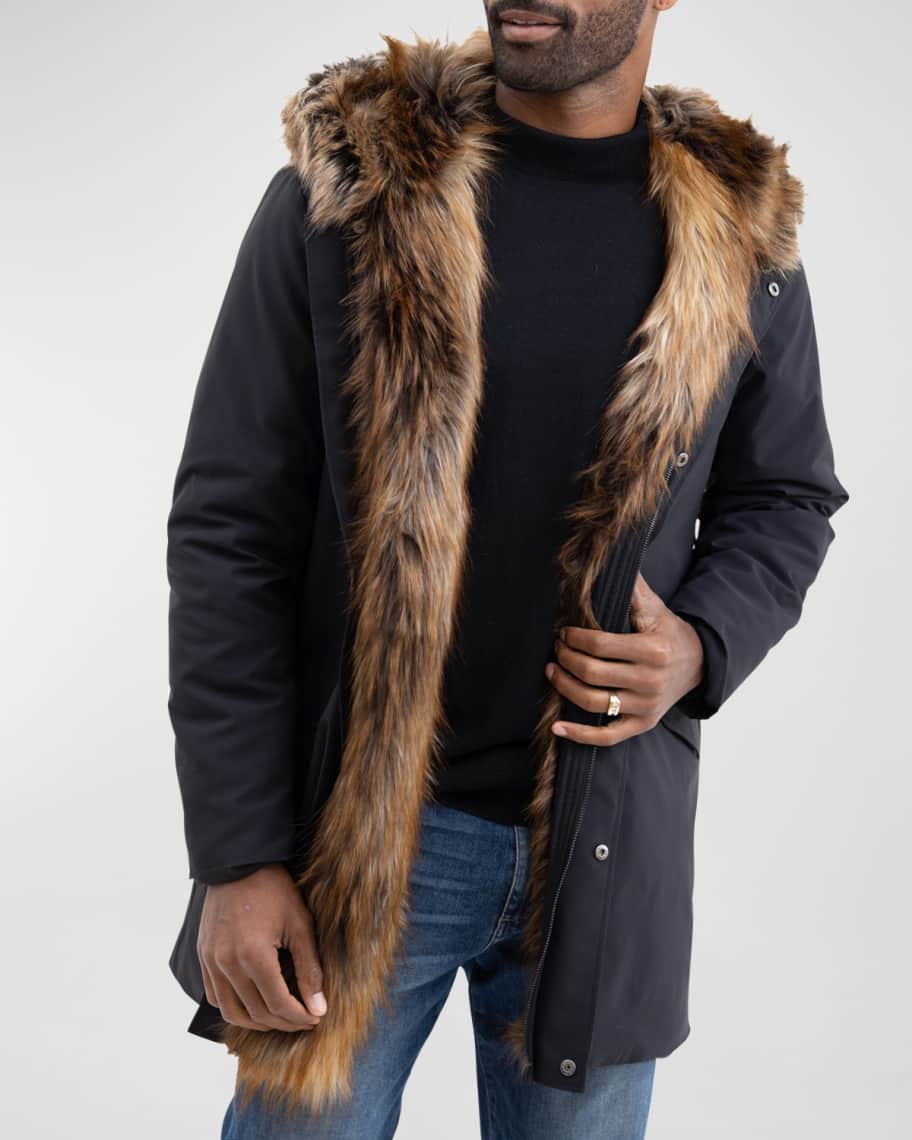 Fabulous Furs Men's Hooded Storm Coat with Faux Fur Lining | Neiman Marcus