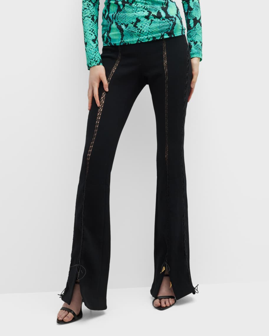 Roberto Cavalli Lace-Up Cutout Split-Hem Bootcut Wool Pants | Neiman Marcus