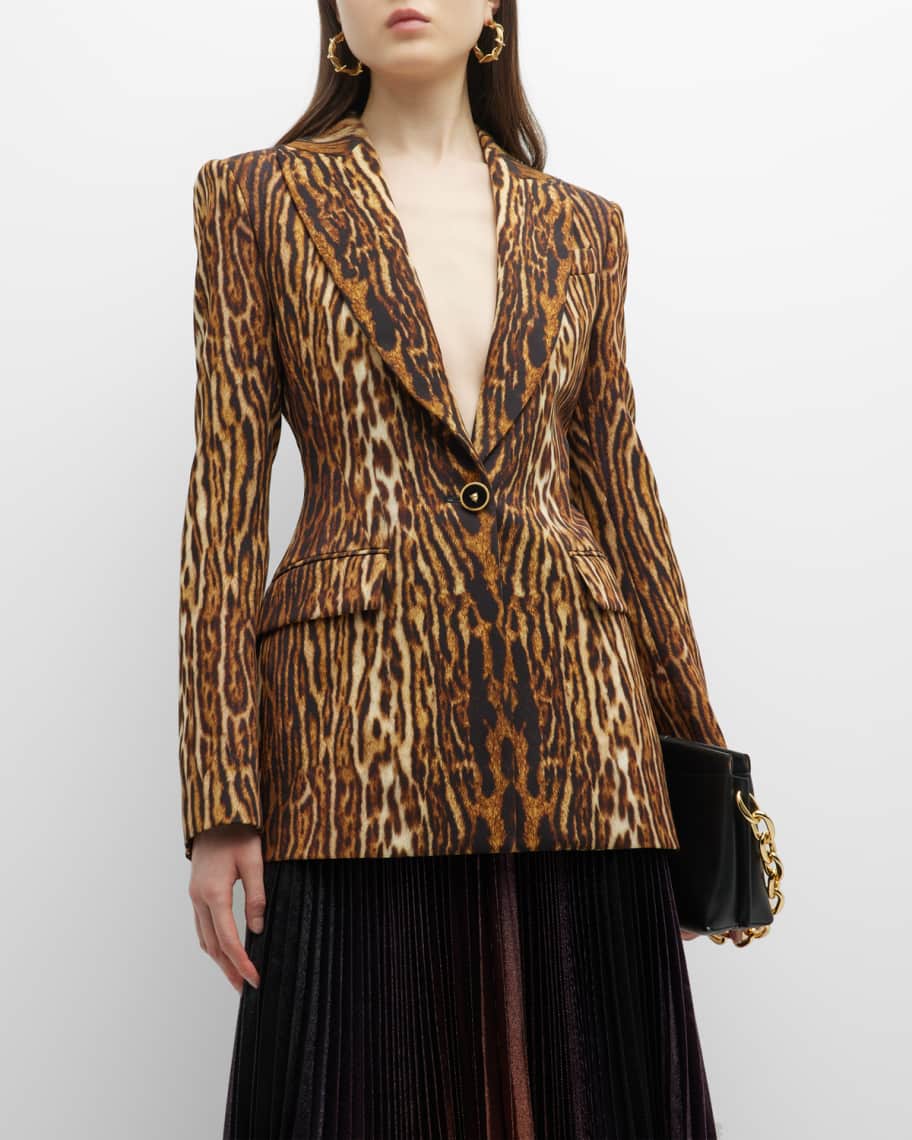 Roberto Cavalli Leopard-Print Single-Breasted Blazer Jacket | Neiman Marcus
