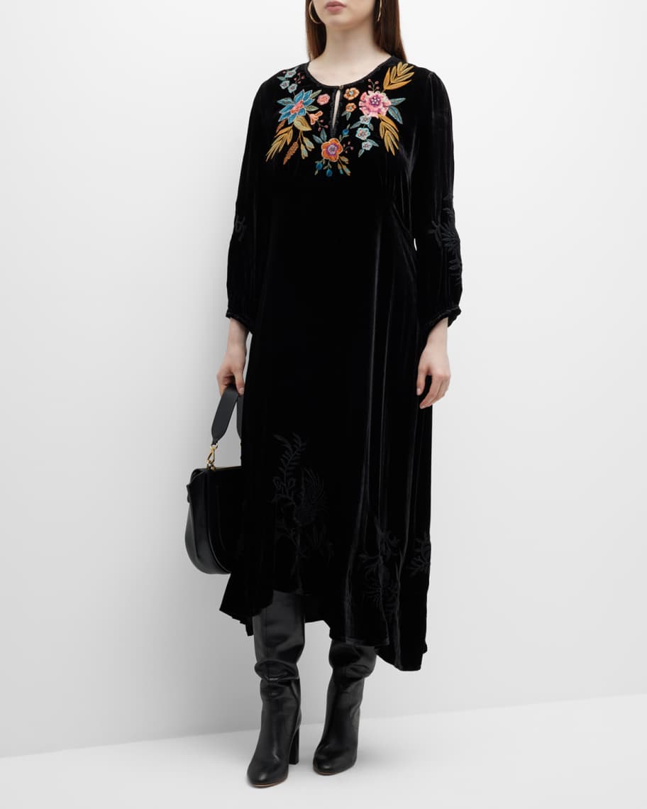 Johnny Was Plus Size Bianca Embroidered Velvet Dress | Neiman Marcus