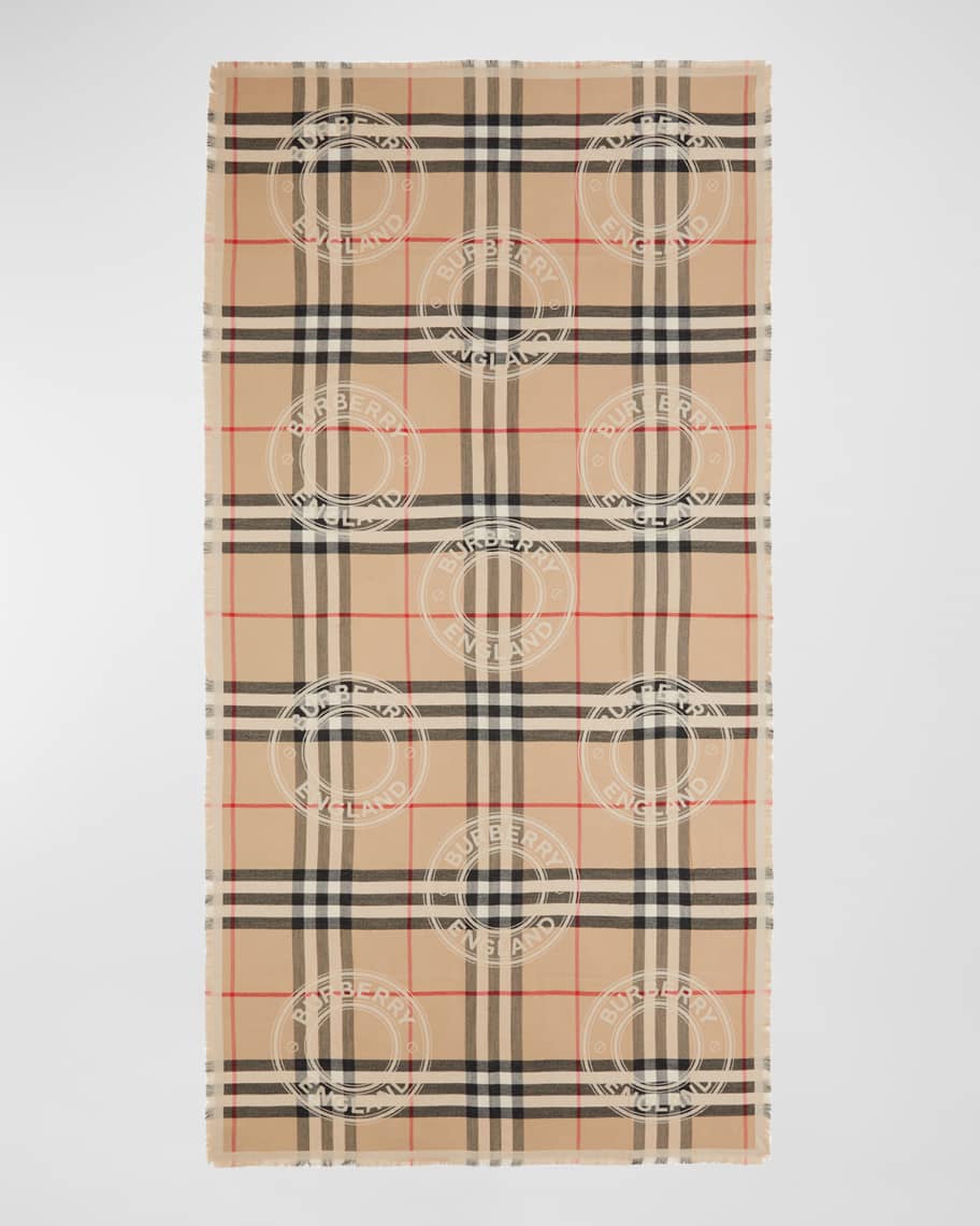 Burberry Roundel Logo Giant Check Cashmere-Blend Scarf | Neiman Marcus
