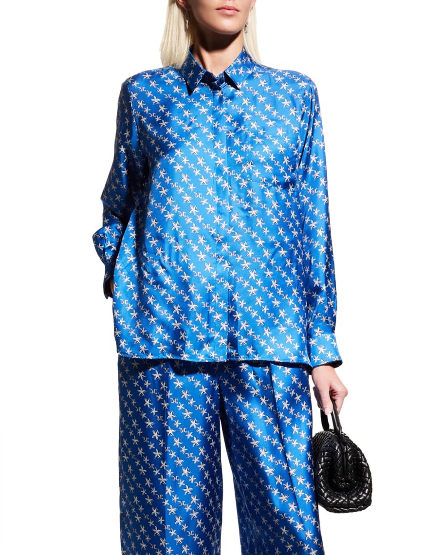 Max Mara London Starfish-Print Silk Top | Neiman Marcus