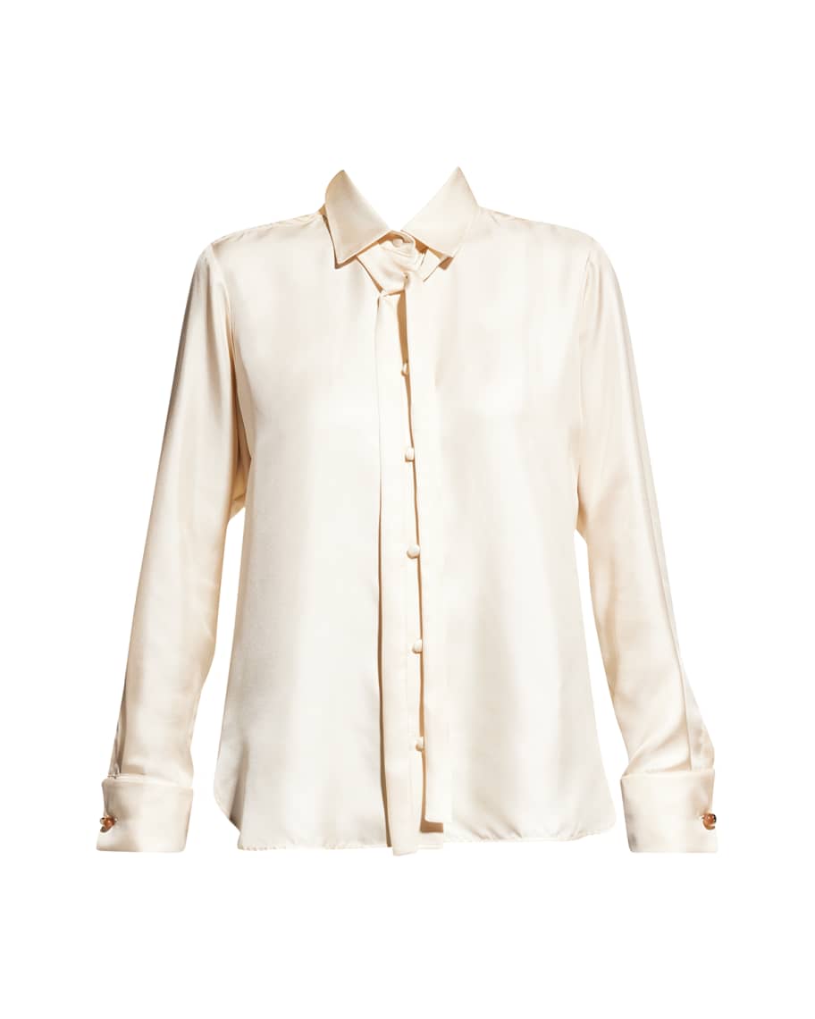 Max Mara Toano French-Cuff Neck-Tie Silk Blouse | Neiman Marcus