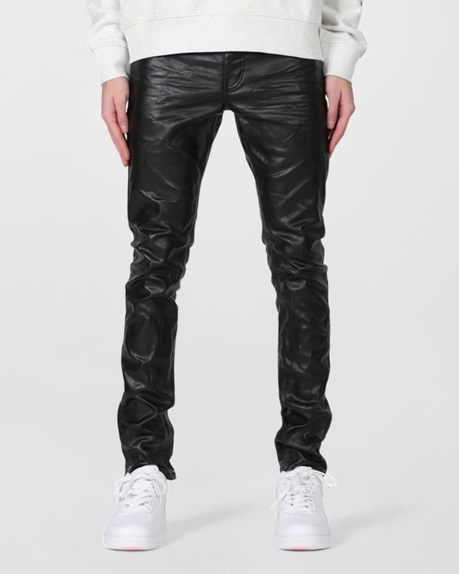 PURPLE Men's Patent Leather Coated Skinny Jeans | Neiman Marcus
