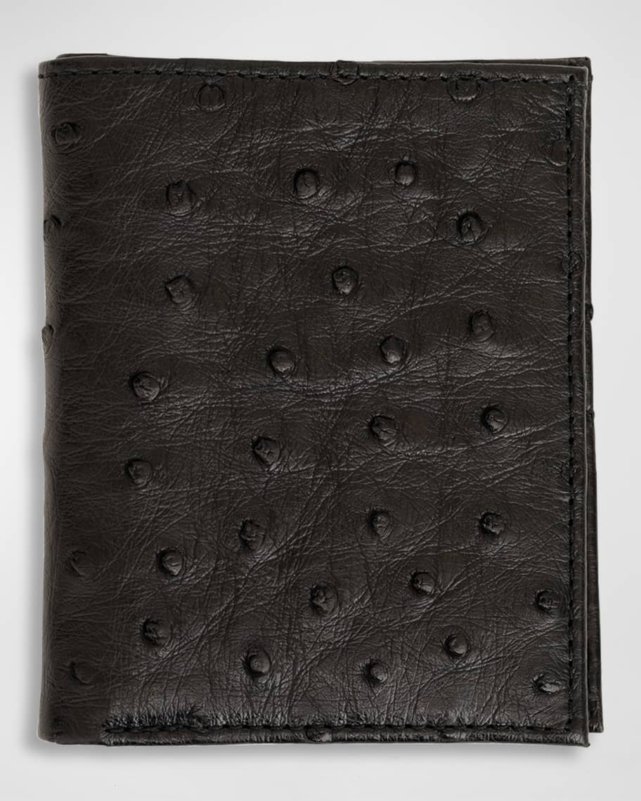 Abas Men's Ostrich Leather Bifold Wallet w/ ID Window | Neiman Marcus