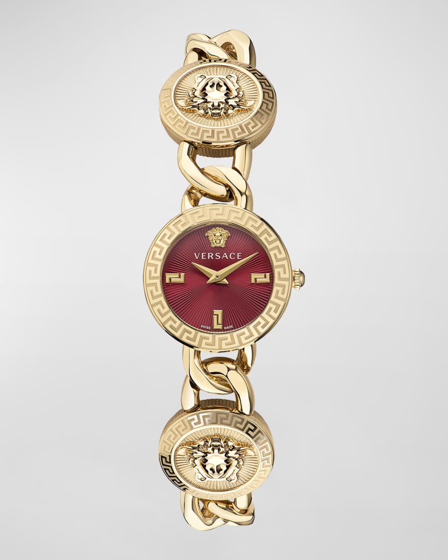 Versace 26mm Stud Icon Bracelet Watch, Gold/Red | Neiman Marcus