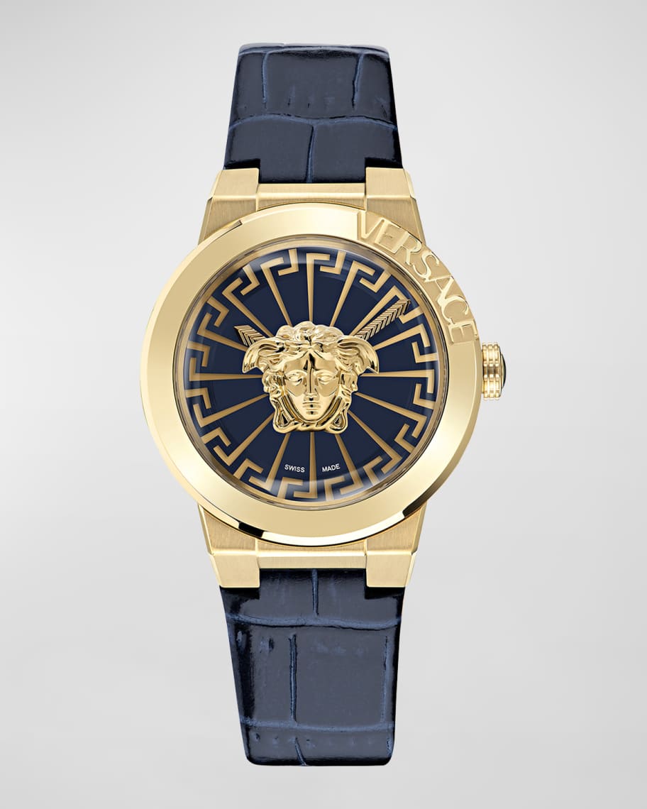 Versace 38mm Medusa Infinite Leather Watch, Blue | Neiman Marcus