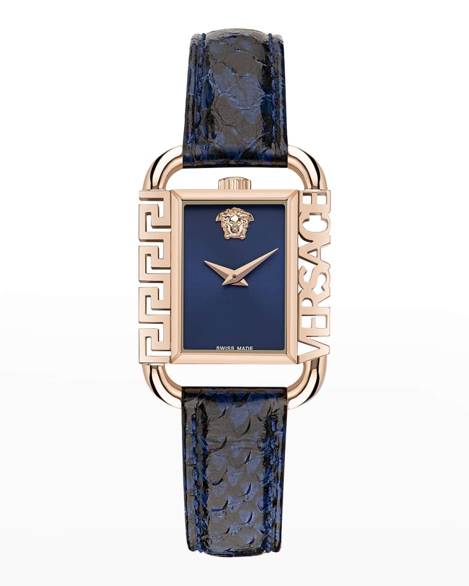 Versace Versace Flair Leather Watch, Rose Gold/Blue | Neiman Marcus