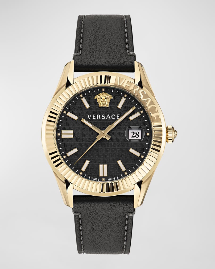 Versace Men's Greca Time IP Yellow Gold Leather Watch, 41mm | Neiman Marcus