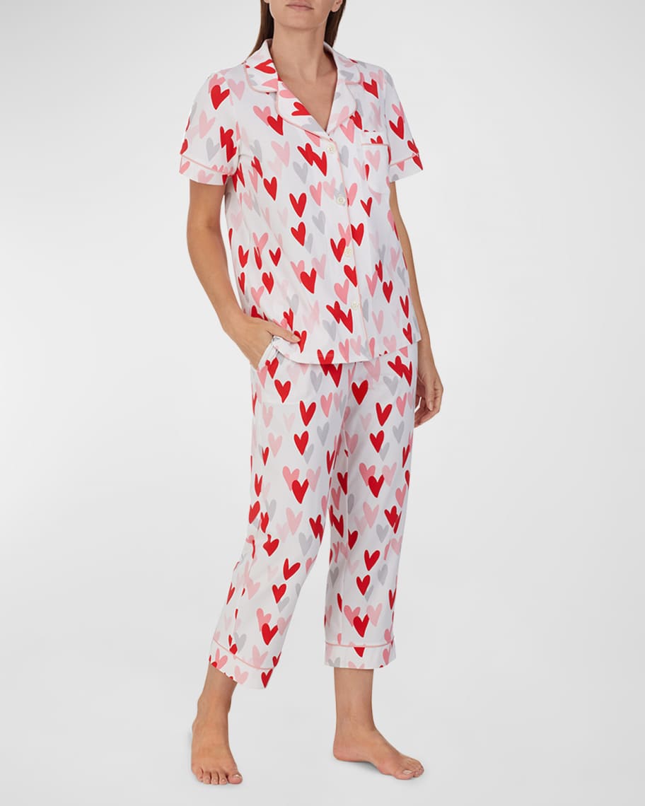 BedHead Pajamas Cropped Heart-Print Pajama Set | Neiman Marcus