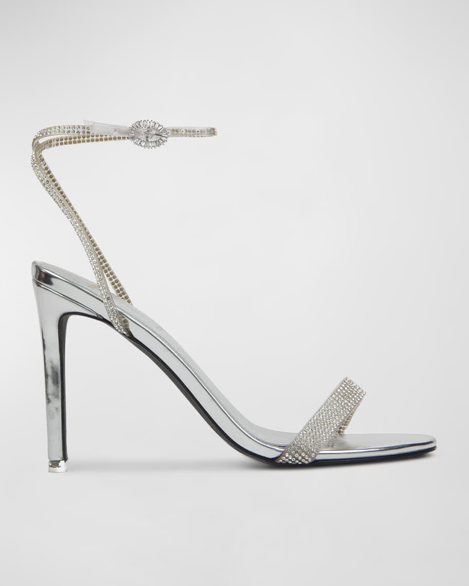 Black Suede Studio Lexi Rhinestone Ankle-Strap Sandals | Neiman Marcus