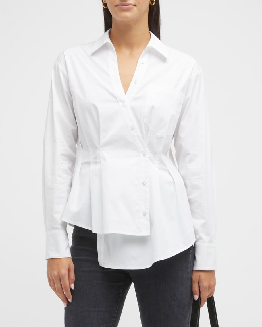 Veronica Beard Rosamund Asymmetric Button-Front Shirt | Neiman Marcus