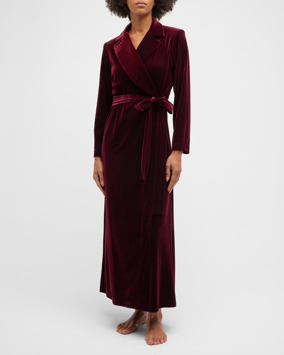 Diamond Tea Gown Notched-Collar Velvet Wrap Robe | Neiman Marcus