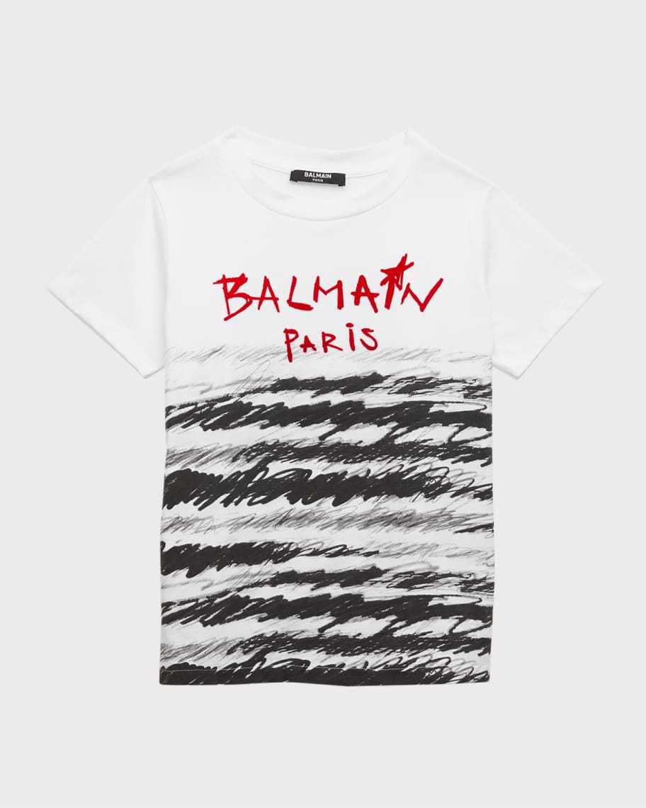 Balmain Kids Scribble Logo-Print T-Shirt, Size 8-10 | Neiman Marcus