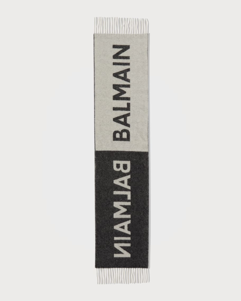 Balmain Kid's Two-Tone Logo Wool Scarf, One Size | Neiman Marcus