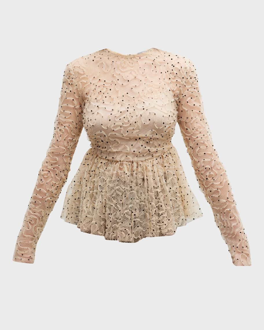 Lela Rose Embellished Flounce Hem Top | Neiman Marcus