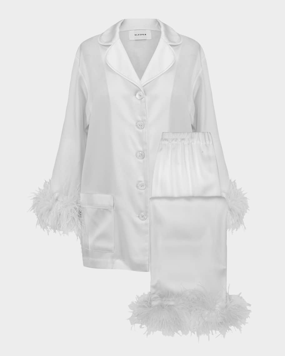 Sleeper Double Feather-Trim Party Pajama Set | Neiman Marcus