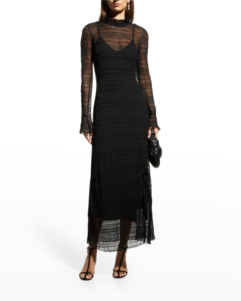 SIMKHAI Hayley Mesh Mock-Neck Maxi Dress | Neiman Marcus