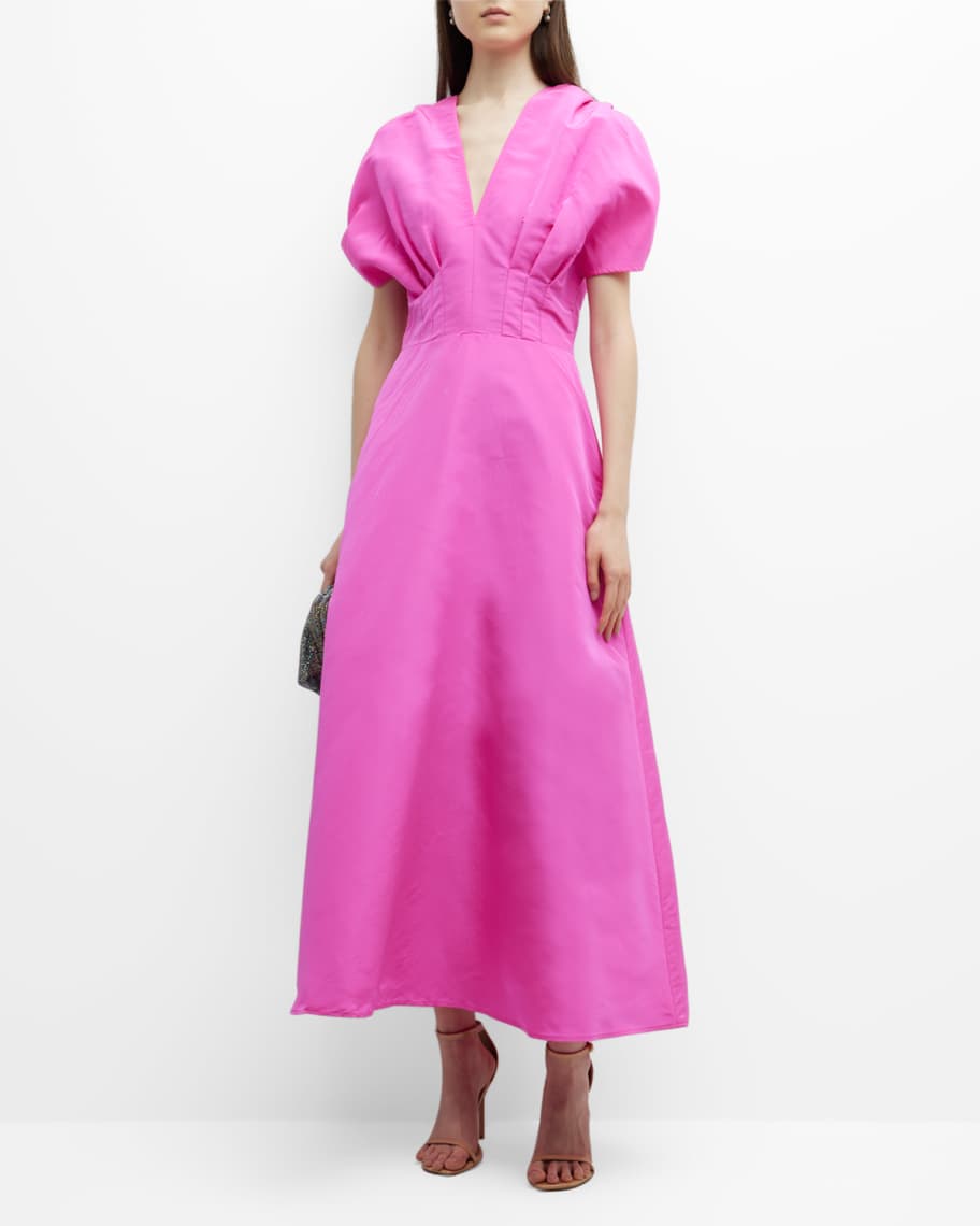 Lela Rose V-Neck Silk Dress | Neiman Marcus