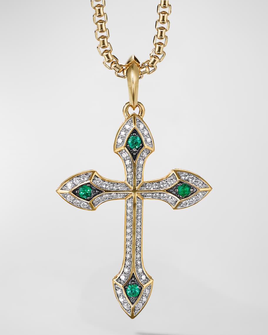 David Yurman Men's 18K Emerald and Diamond Gothic Cross Amulet | Neiman ...