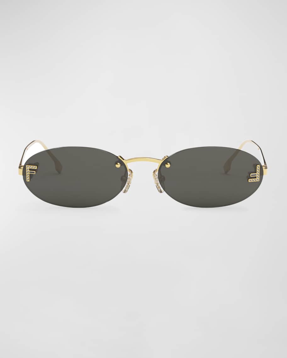 Fendi Embellished FF Oval Metal Sunglasses | Neiman Marcus