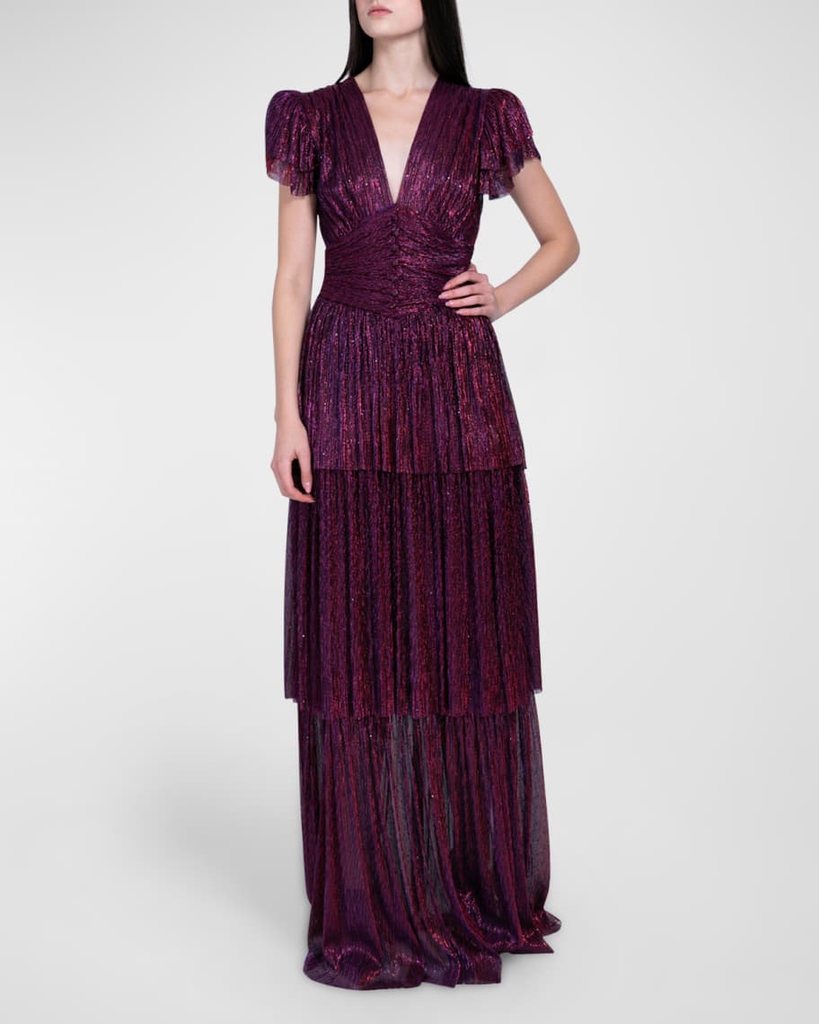 Sabina Musayev Sarah Shimmery Pleated Maxi Dress | Neiman Marcus