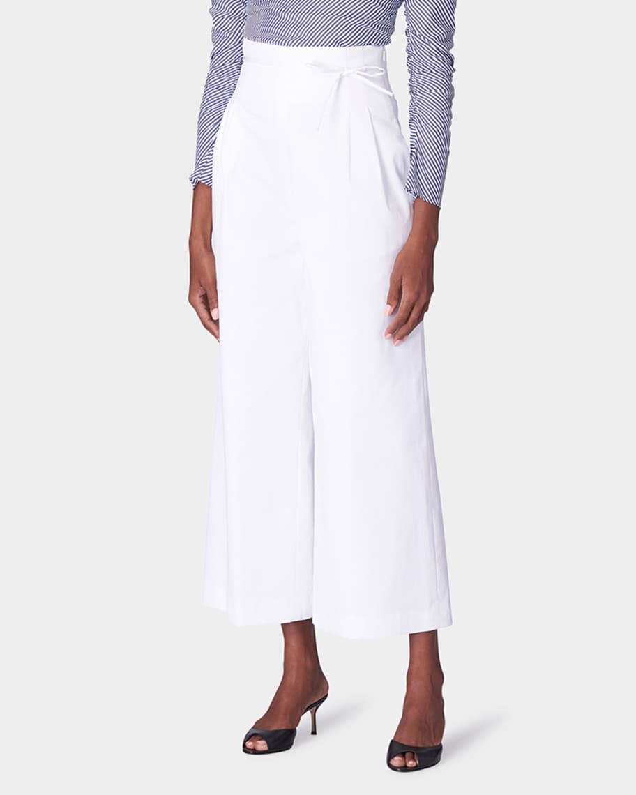 Carolina Herrera High-Rise Waist-Tie Wide-Leg Crop Pants | Neiman Marcus