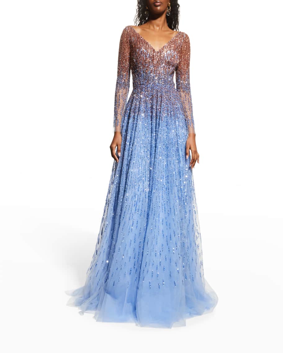 Pamella Roland Ombre Embroidered Evening Gown | Neiman Marcus