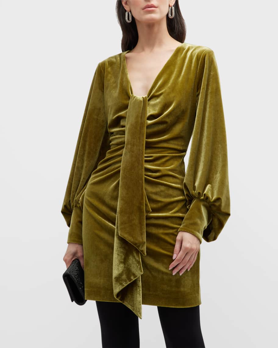 One33 Social Draped Velvet V-Neck Mini Dress | Neiman Marcus