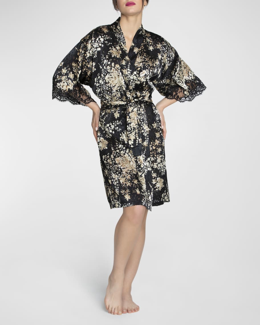 Lise Charmel Floral-Print Lace-Trim Robe | Neiman Marcus