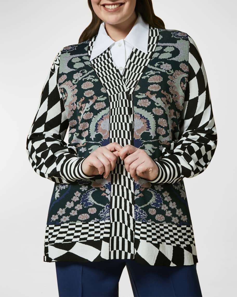 Marina Rinaldi Moresco Mix Pattern Relaxed Cardigan | Neiman Marcus