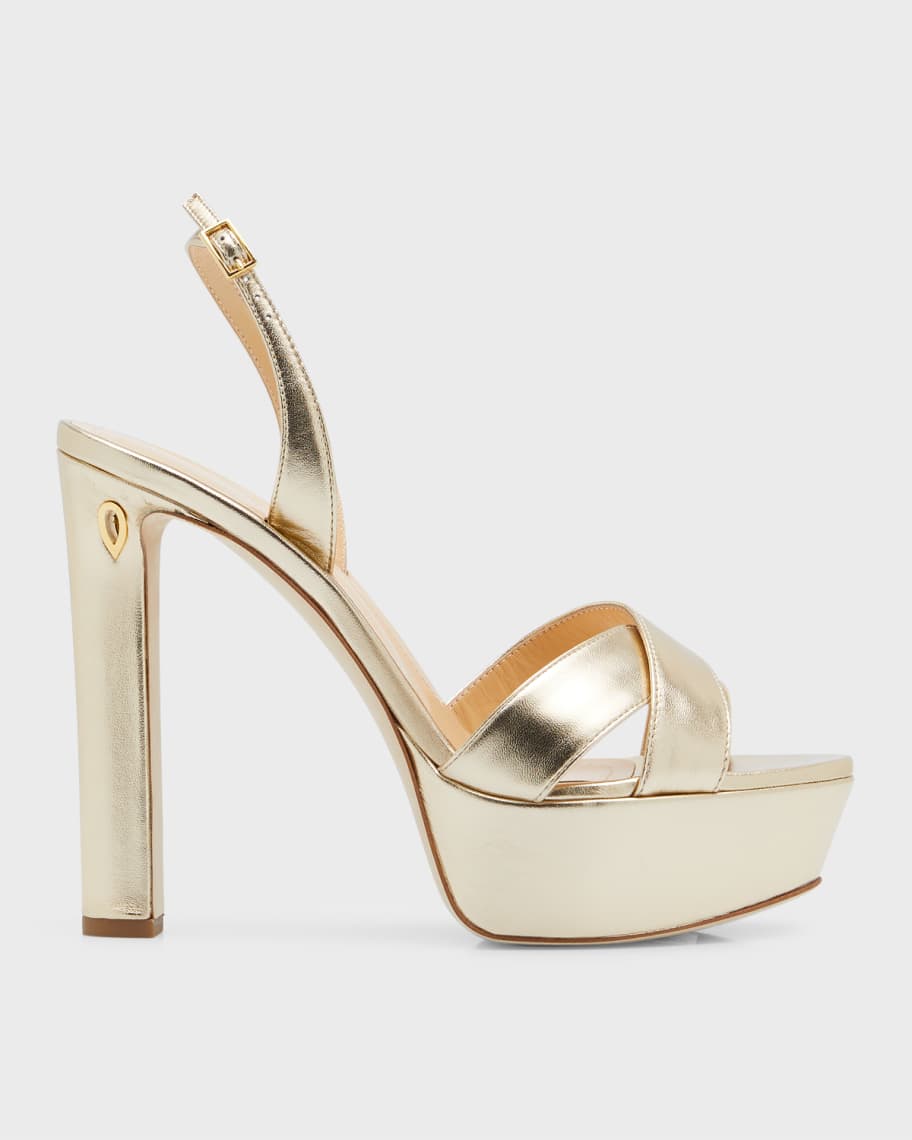 Jennifer Chamandi Leonardo Metallic Slingback Platform Sandals | Neiman ...