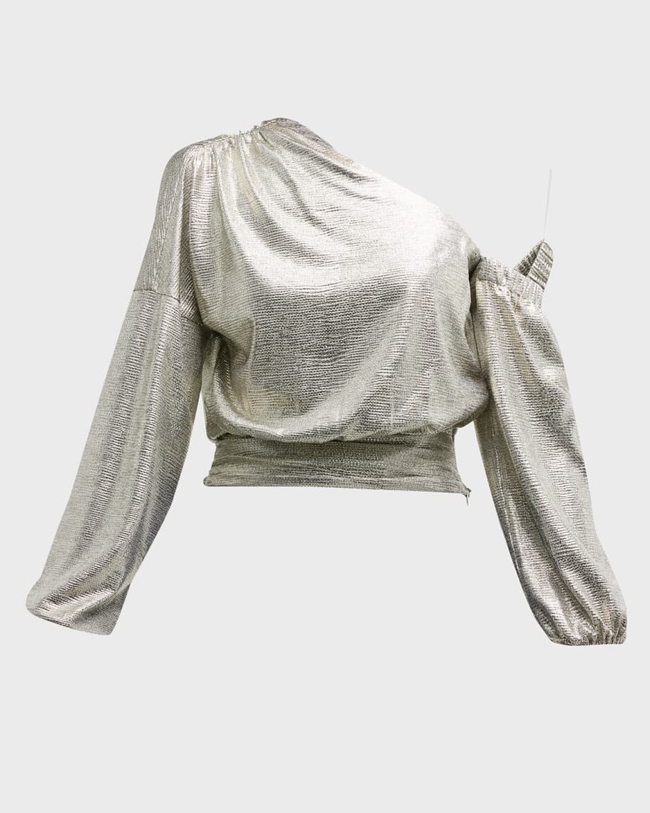 Ramy Brook Maila Metallic Asymmetric Blouse | Neiman Marcus