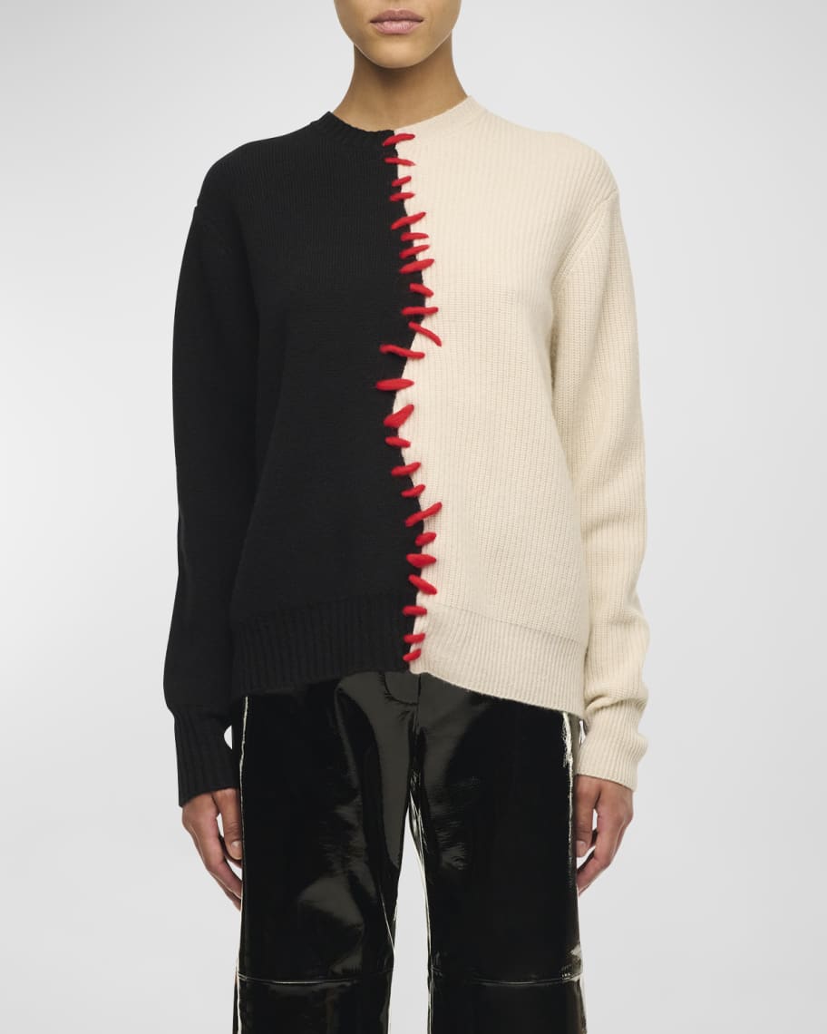 INTERIOR Stitched Colorblock Cashmere Sweater | Neiman Marcus