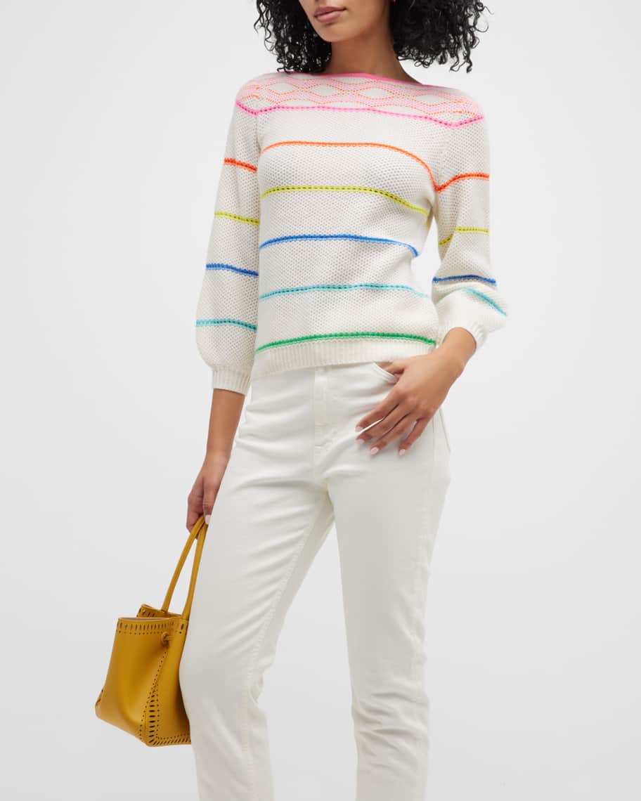 Autumn Cashmere Striped Puff-Sleeve Cashmere Sweater | Neiman Marcus