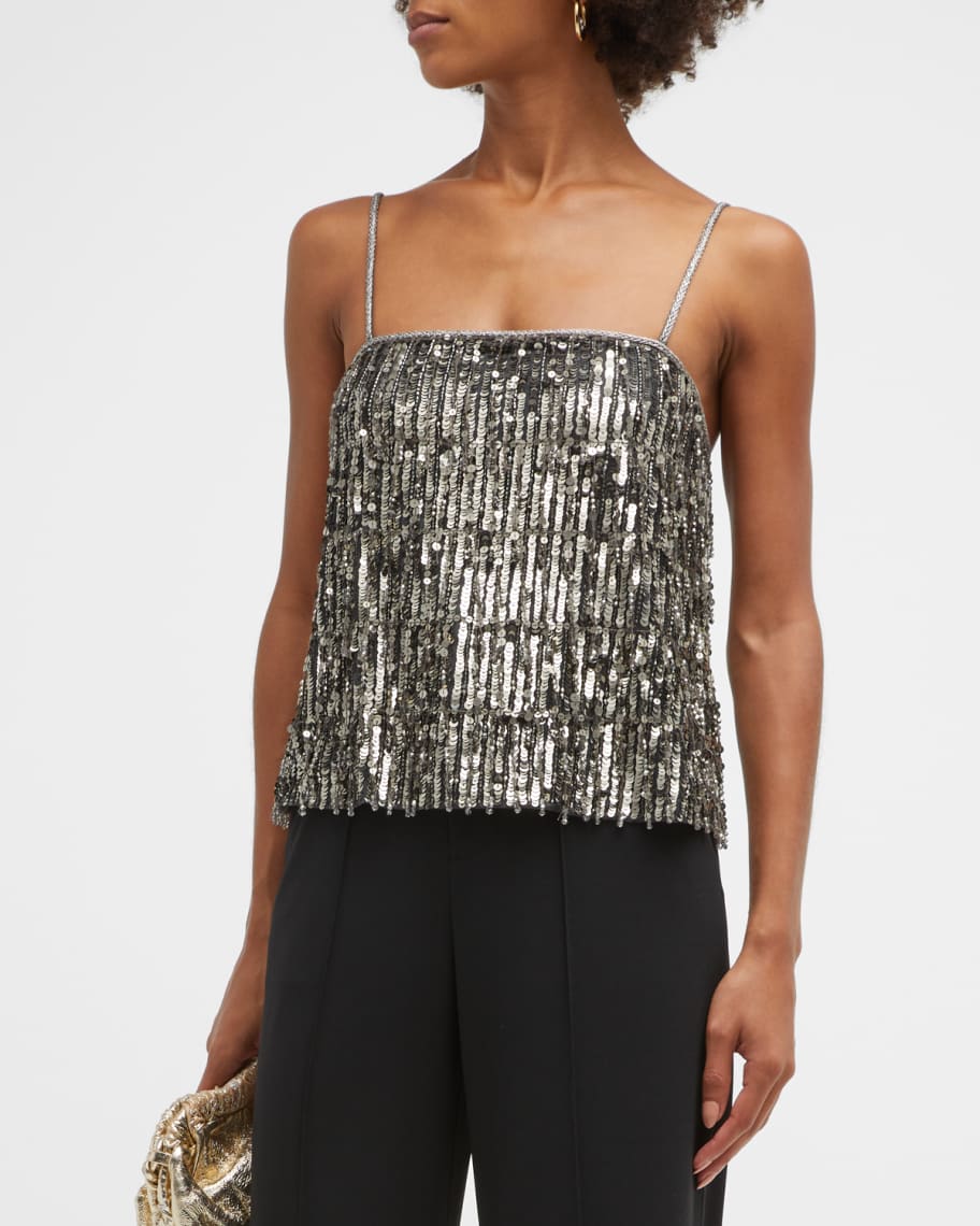 Alice + Olivia Chi Sequined Fringe Tank Top | Neiman Marcus