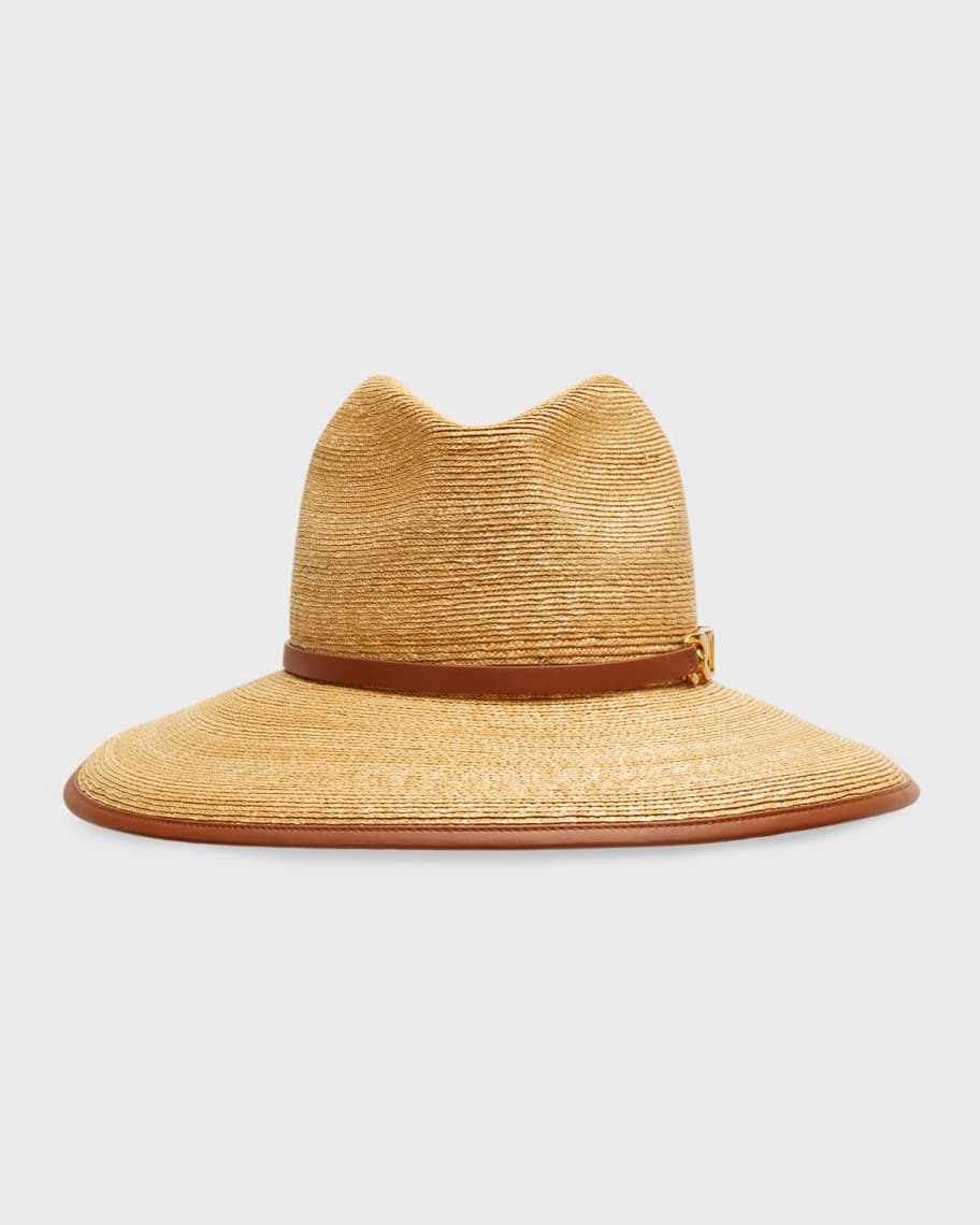 Valentino Garavani V-Logo Large Brim Woven Hat | Neiman Marcus