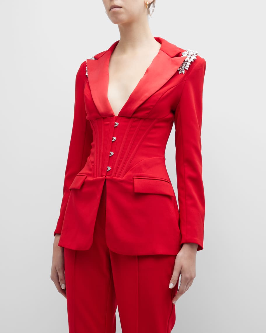 Lavish Alice Corset Blazer w/ Embellished Jewel Details | Neiman Marcus