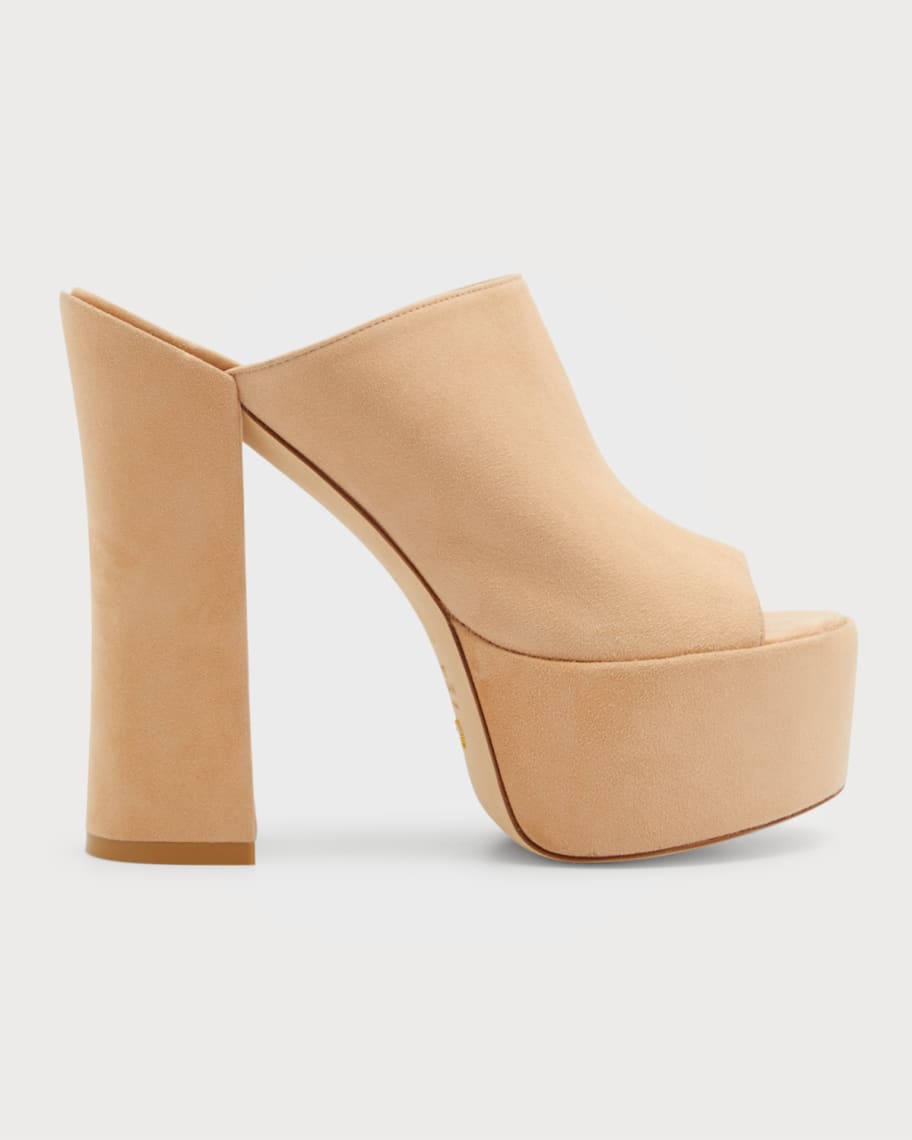 Stuart Weitzman Skyhigh Suede Mule Platform Sandals | Neiman Marcus