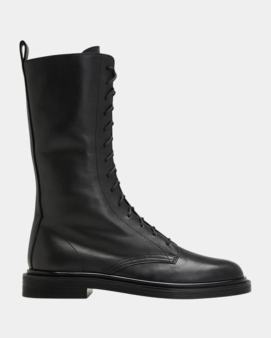 THE ROW Ranger Leather Lace-Up Mid Boots | Neiman Marcus