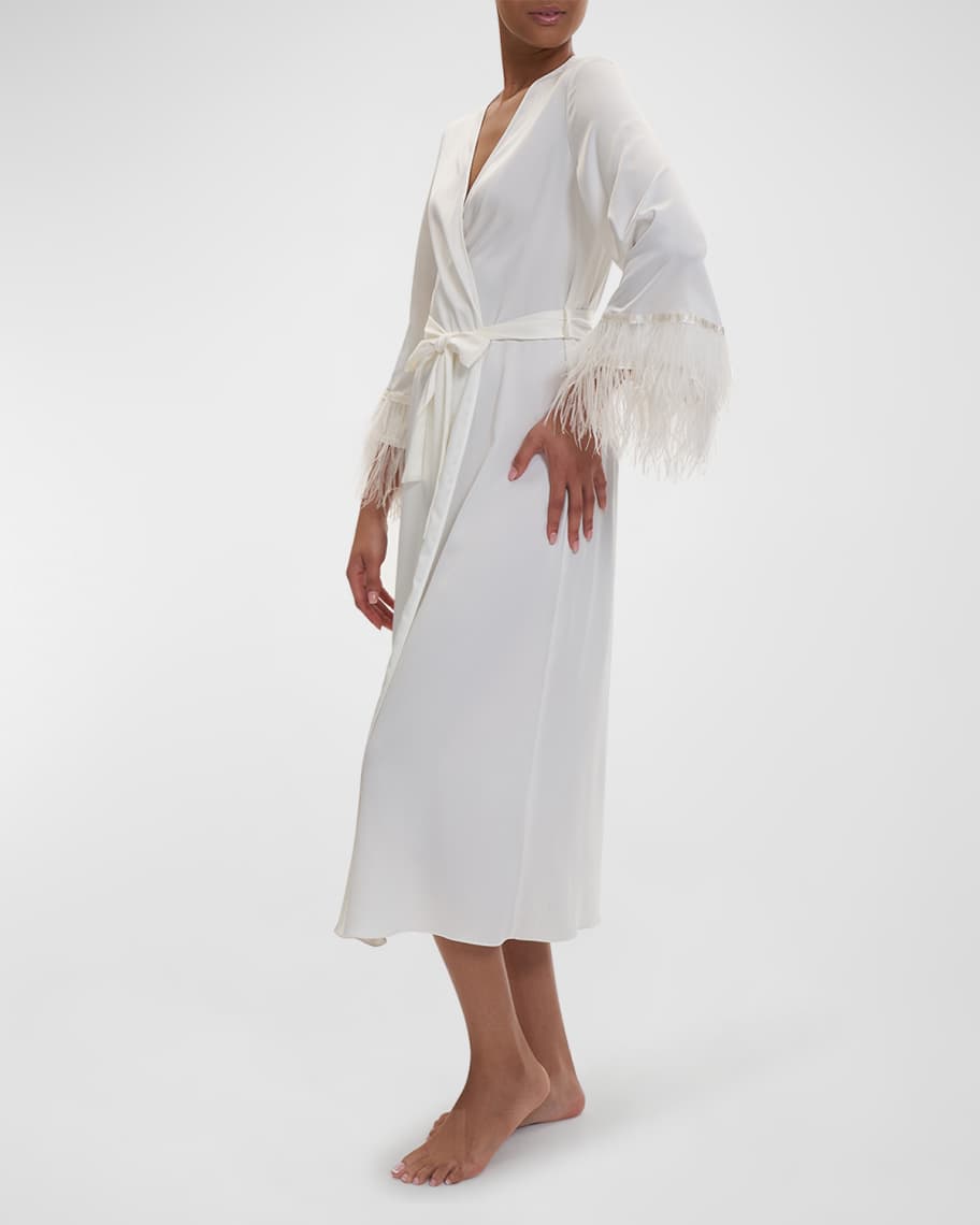 Rya Collection Swan Feather-Trim Robe | Neiman Marcus