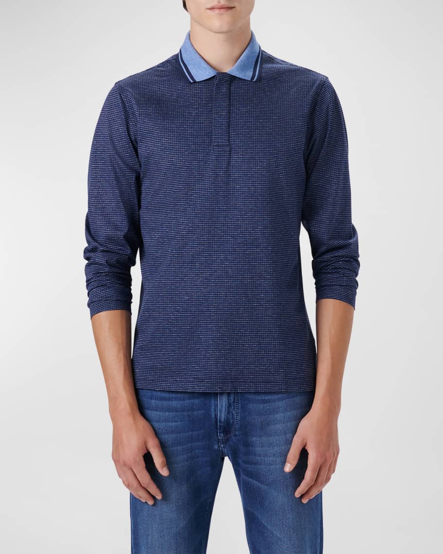Bugatchi Men's Pin Check Polo Shirt | Neiman Marcus