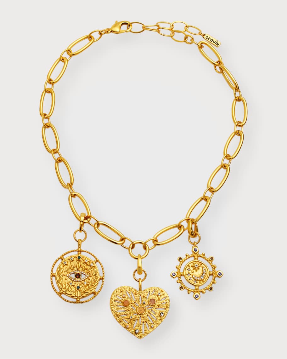 Sequin Multi-Charm Chain Necklace with Gems | Neiman Marcus